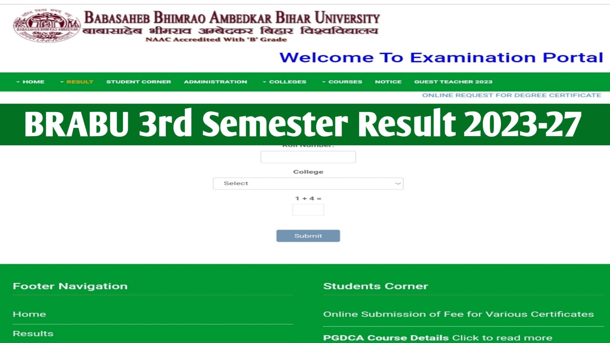 BRABU 3rd Semester Result 2025: Session 2023-27, BA, BSc & BCom Check Here