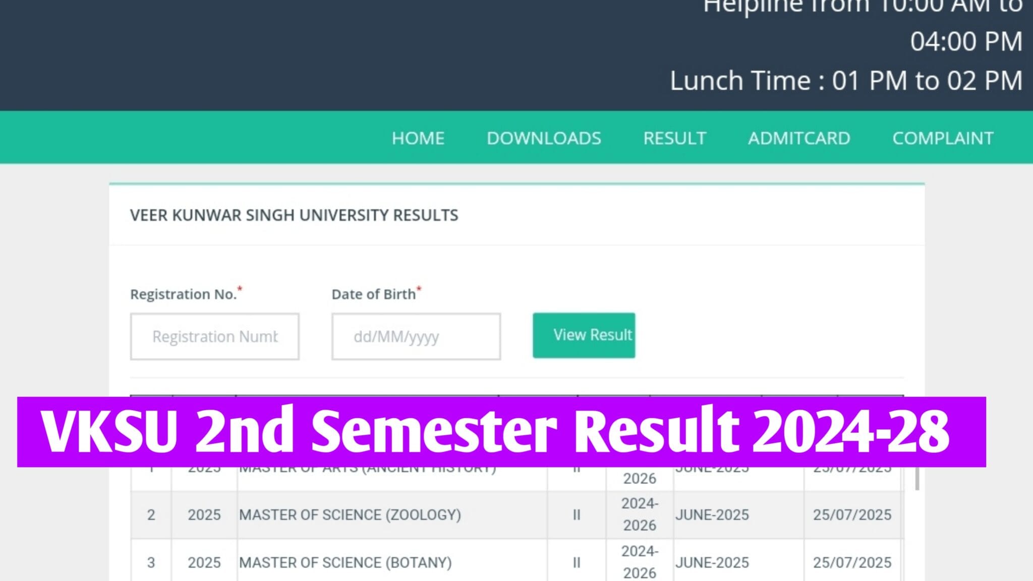 VKSU 2nd Semester Result 2025 (Session 2024-28) – Check Now VKSU Semester 2 Result at vksuexams.com